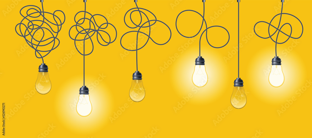 Decorative design lightbulb set. Messy lines and bulb. Idea concept ...