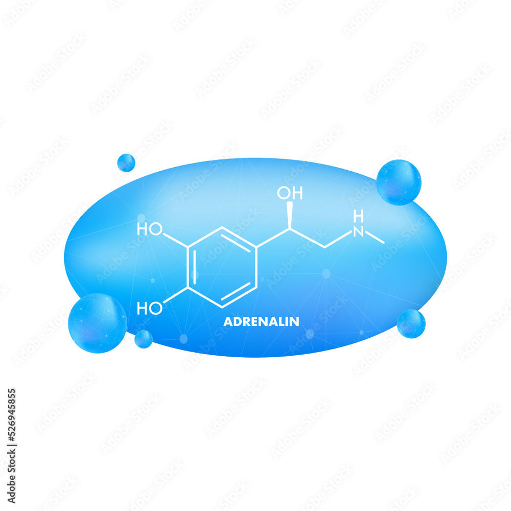 Adrenaline or adrenalin, epinephrine neurotransmitter molecule ...