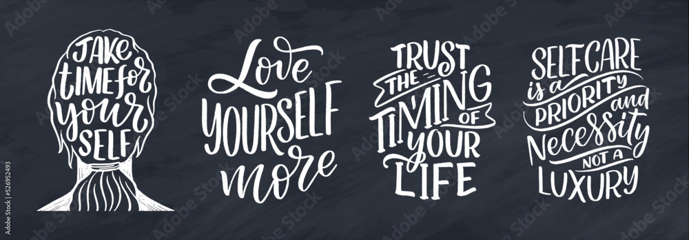 Set with lettering slogans about love yourself. Funny quotes for blog ...