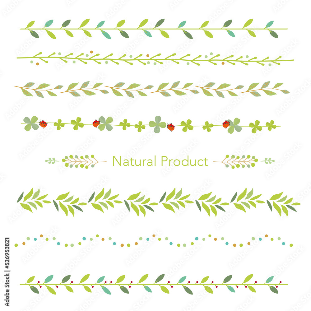 Green leaves line border illustration set Stock Illustration | Adobe Stock