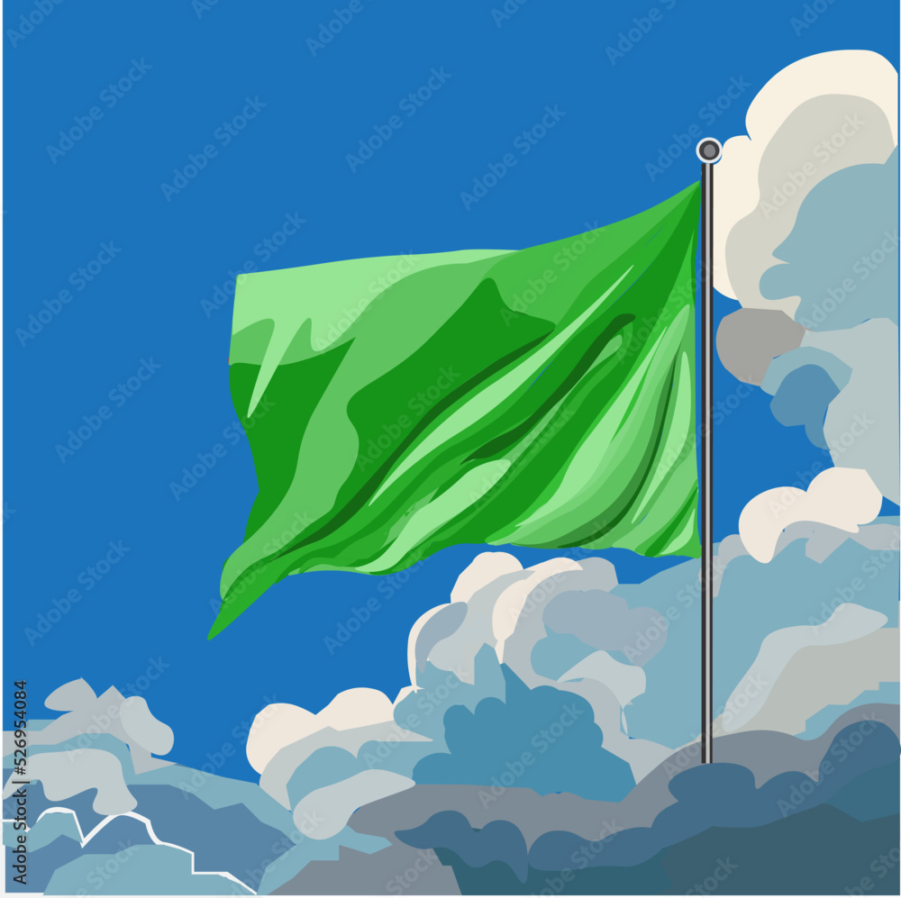 green flag flying behind the clouds Stock Vector | Adobe Stock