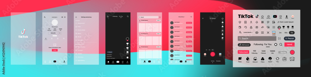 Tik Tok design. Tik Tok screen social media, social network interface ...