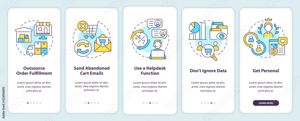 Online store management tips onboarding mobile app screen. Walkthrough ...