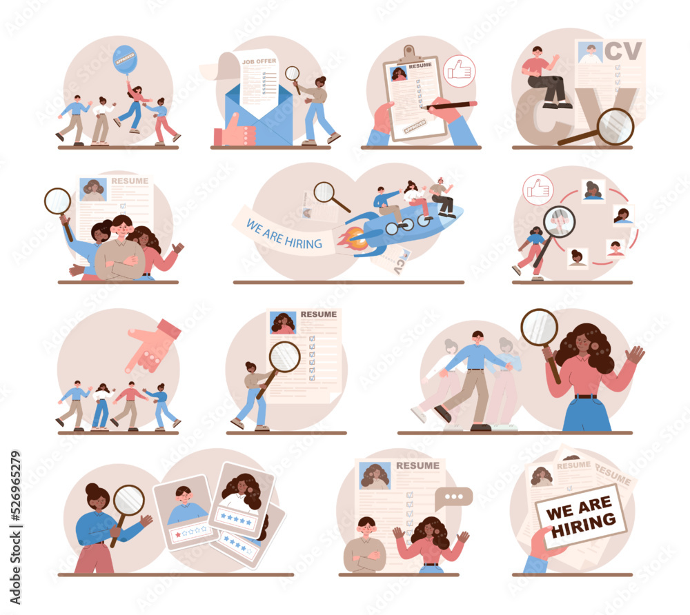 Human resources concept set. Idea of recruitment and job management ...