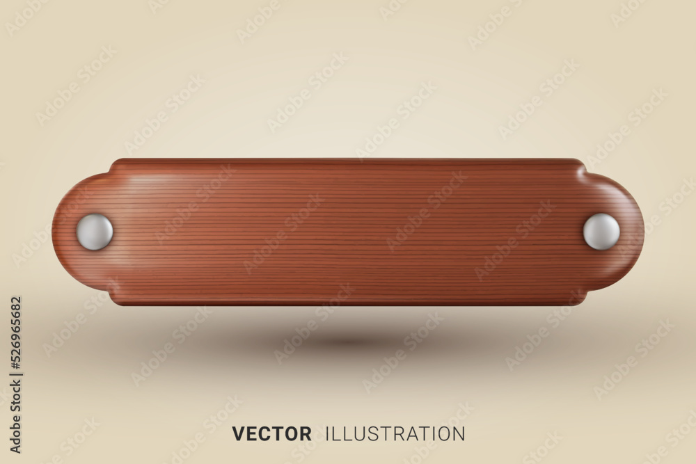 Realistic wooden nameplate with wood grain in retro style. 3D vector ...
