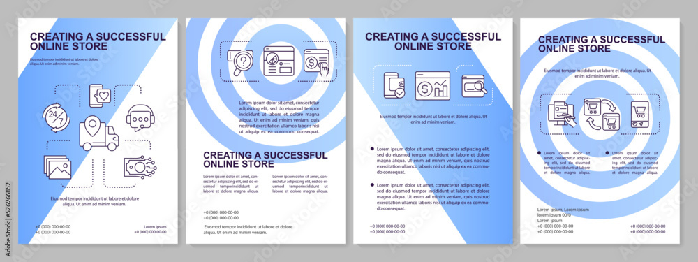 Creating successful online store blue gradient brochure template. Leaflet design with linear ...