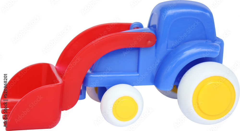 Colorful plastic toy bulldozer in PNG transparent background file Stock ...