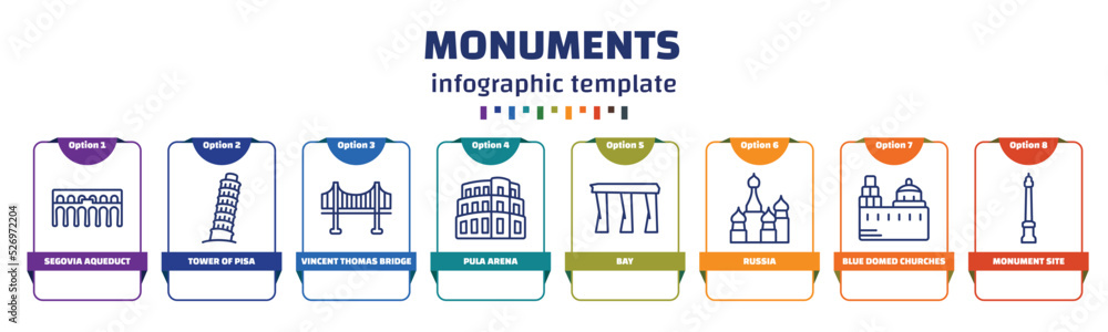 infographic template with icons and 8 options or steps. infographic for monuments concept ...