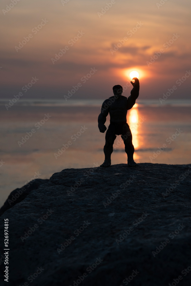 Hulk, the comics hero character toy was located laying at the rocky ...