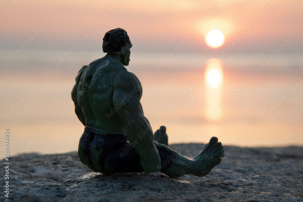 Hulk, the comics hero character toy was located laying at the rocky ...