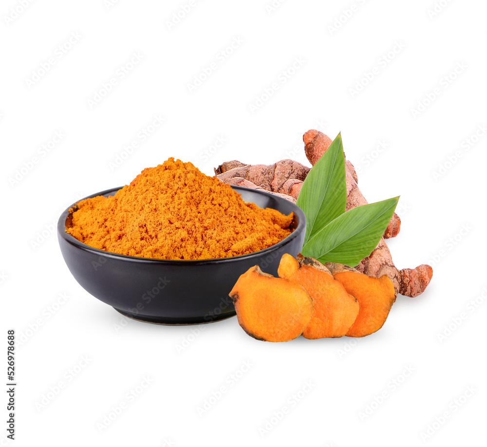 Poster Fresh turmeric with leaves isolated on transparent background ...