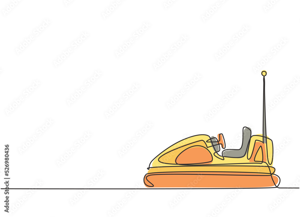 Single continuous line drawing electric dodgem car in amusement park ...