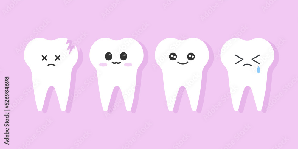 Set of tooth character. Cute cartoon tooth expression. Cartoon tooth ...