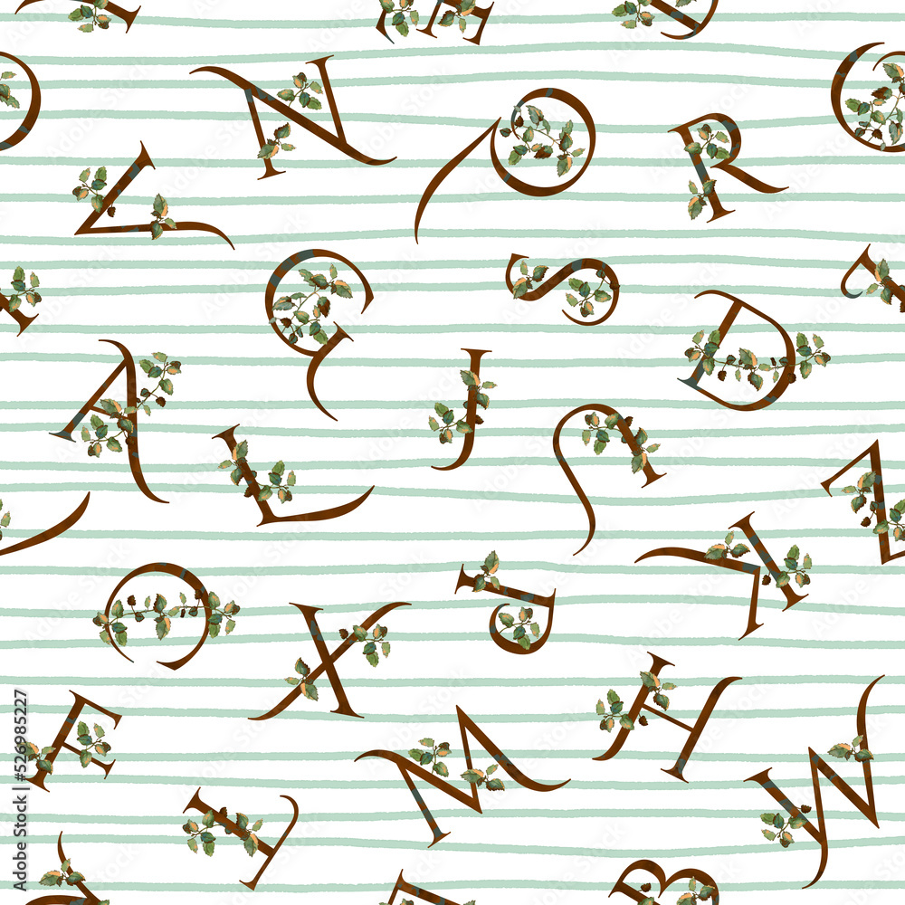 Alphabet seamless pattern. Shabby chic floral monograms A - Z on ruled ...