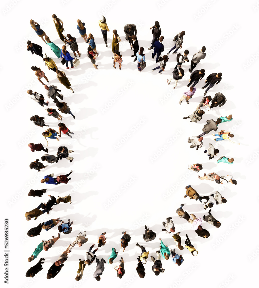 Concept or conceptual large community of people forming the font D. 3d ...