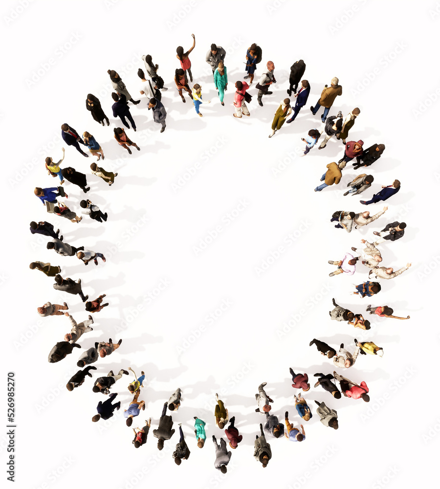 Concept or conceptual large community of people forming the font O. 3d ...