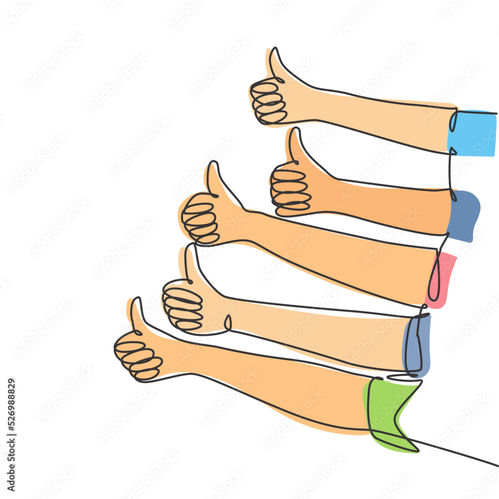 One line drawing of people arm hands with thumbs up gesture. Good ...
