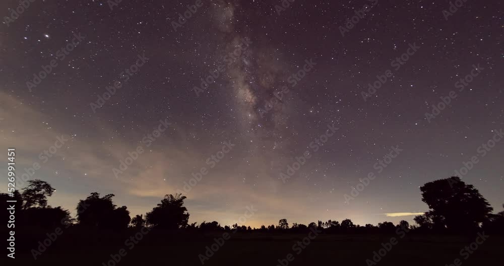 Milky Way galaxy exploration through outer space towards glowing milky ...
