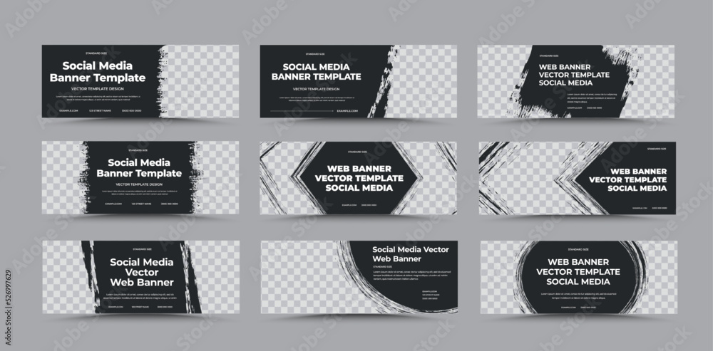 EPS horizontal vector web banner template, black background with text ...