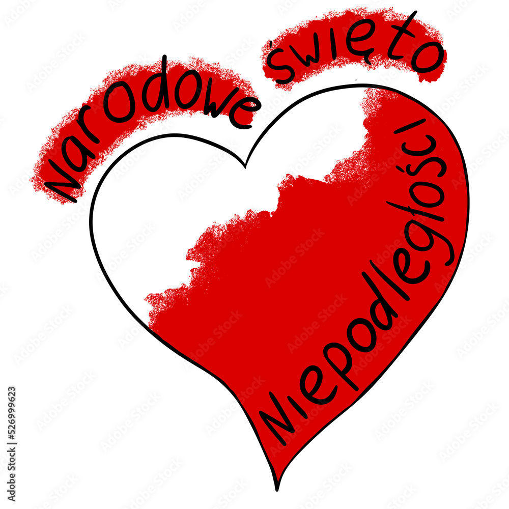Hand drawn illustration with polish red white flag in heart shape and ...