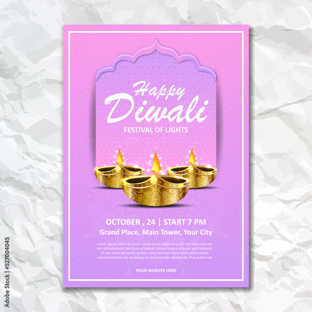 diwali gold diya happy festival of lights brochure design deepavali ...