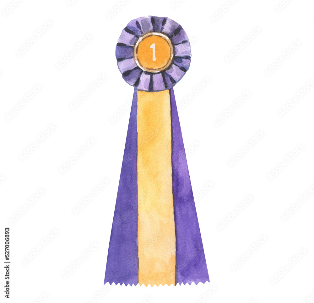 Watercolor winner price,dog show, rosette,ribbon illustration,1st place ...