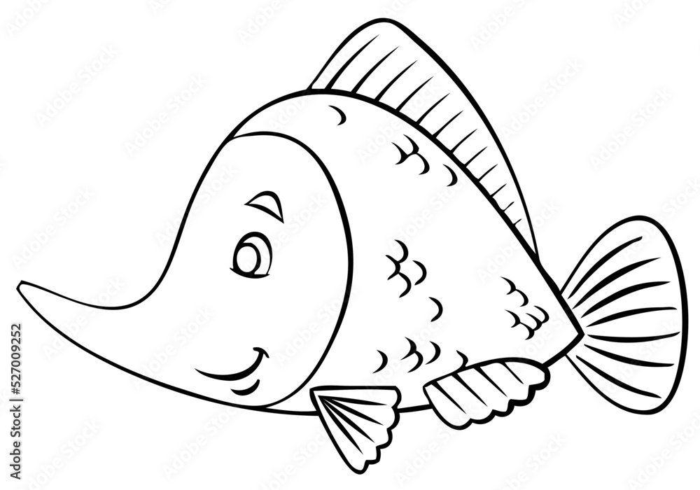 Fish. Element for coloring page. Cartoon style. Stock Vector | Adobe Stock
