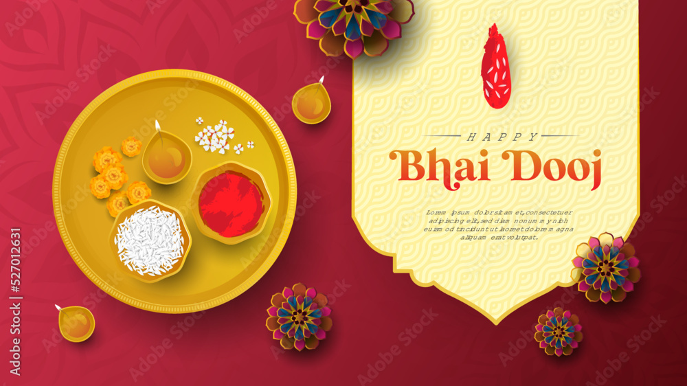 Happy Bhai Dooj Greeting Template with Decorative Ornaments, Bhai Tika ...