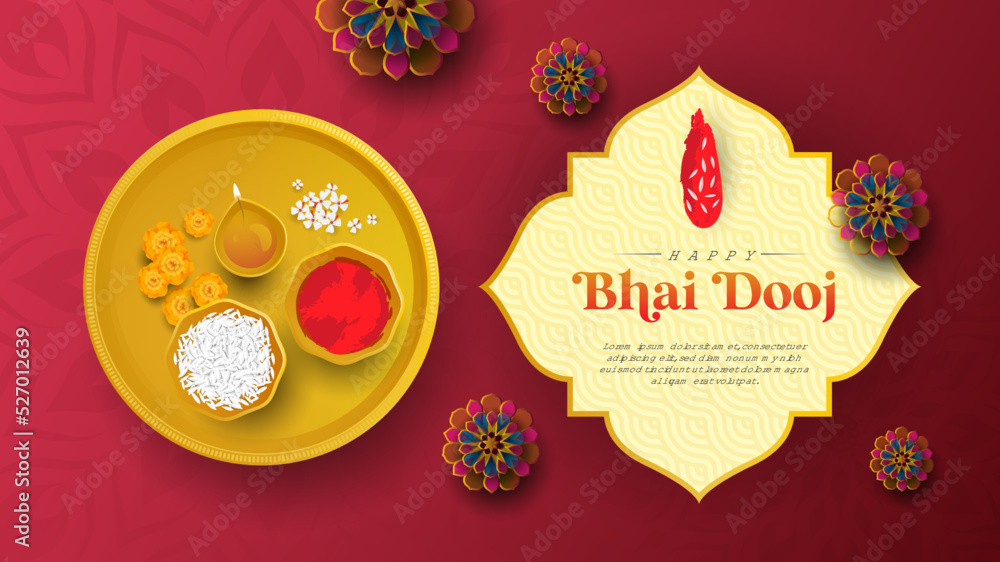 Happy Bhai Dooj Greeting Template with Decorative Ornaments, Bhai Tika ...