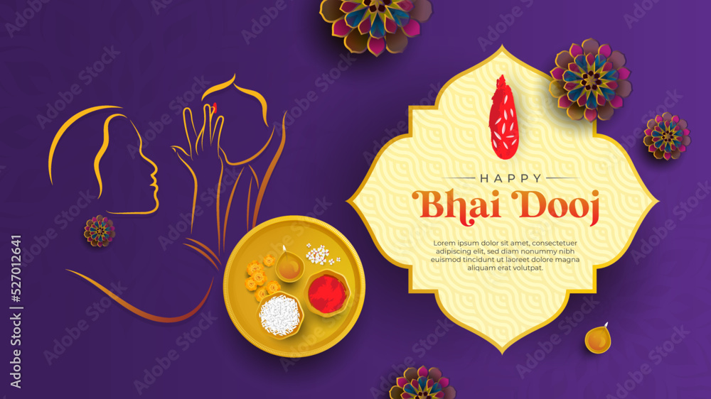 Happy Bhai Dooj Greeting Template with Decorative Ornaments, Bhai Tika ...