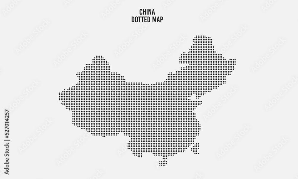 Black halftone dotted china map vector illustration on light grey ...