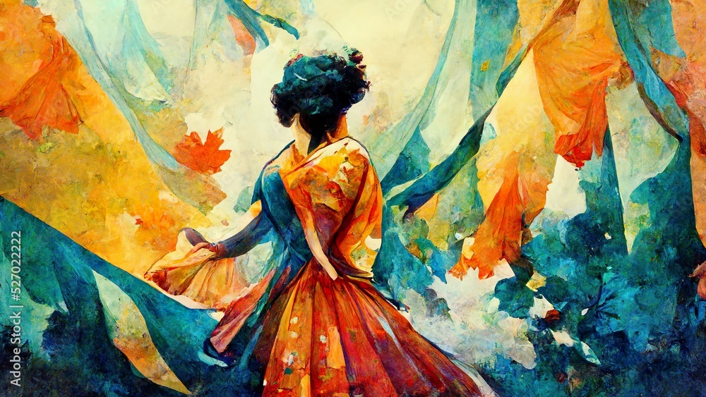 abstract movie scene of a medieval folk dance, colorful painting Stock ...