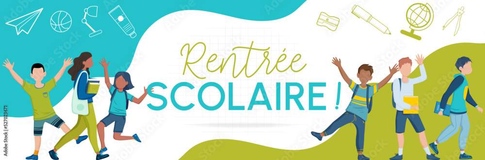 Rentrée scolaire - Bandeau - Bannière - Illustrations d'écoliers Stock ...