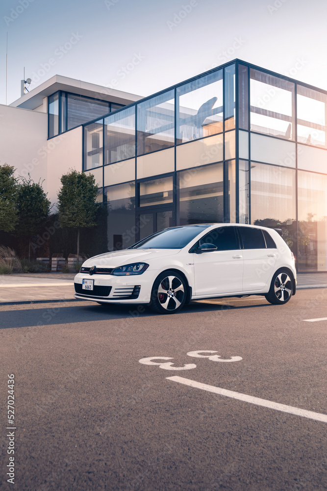 Volkswagen Golf GTI Mk7 finished in white. Kyiv, Ukraine - August 2022 ...