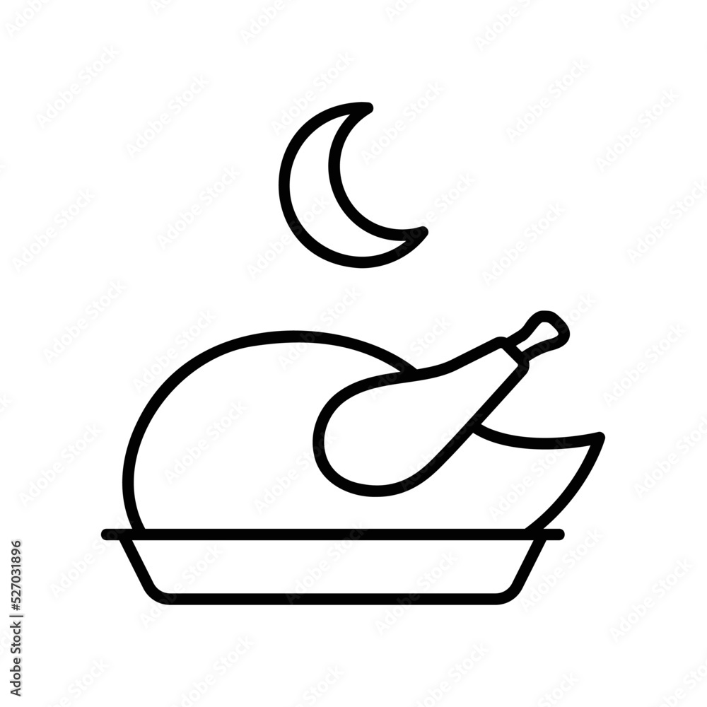 Dinner menu icon with chicken and crescent moon in black outline style Stock Vector | Adobe Stock