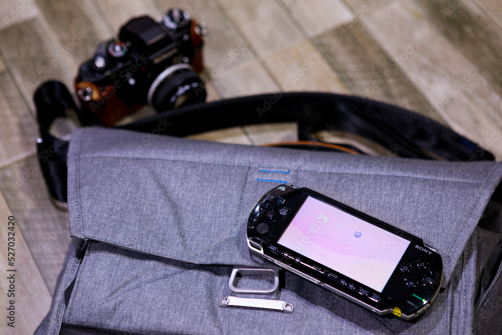 sony playstation portable (PSP) games console, A glossy black edition ...