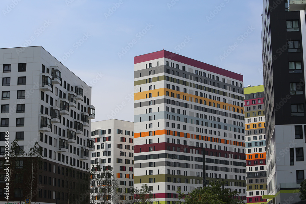 New building facade in housing complex "Green Park. PIK", Moscow city ...