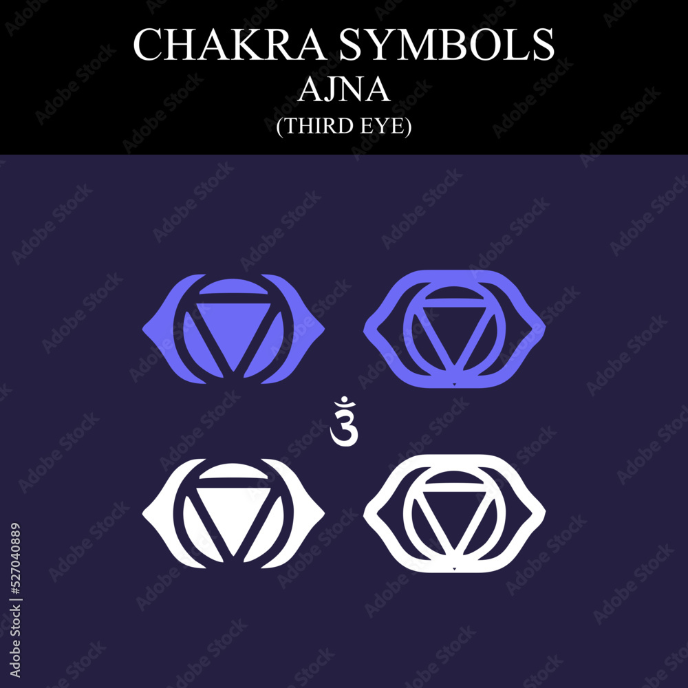 Ajna chakra symbols set on dark background, different styles, modern ...