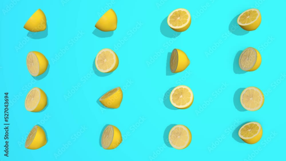lemon slice 3D animation on blue background Stock Video | Adobe Stock