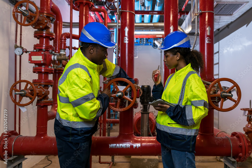 Engineer or technician work checking Fire suppression system and fire ...