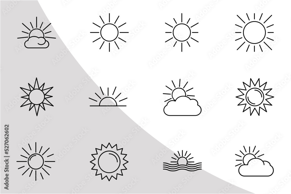 Sun Icons Outline, Suns Svg, Sun Bundle, Icon Bundle, Sunrise SVG, Sun ...
