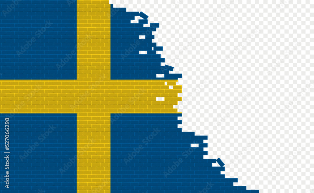 Sweden flag on broken brick wall. Empty flag field of another country ...