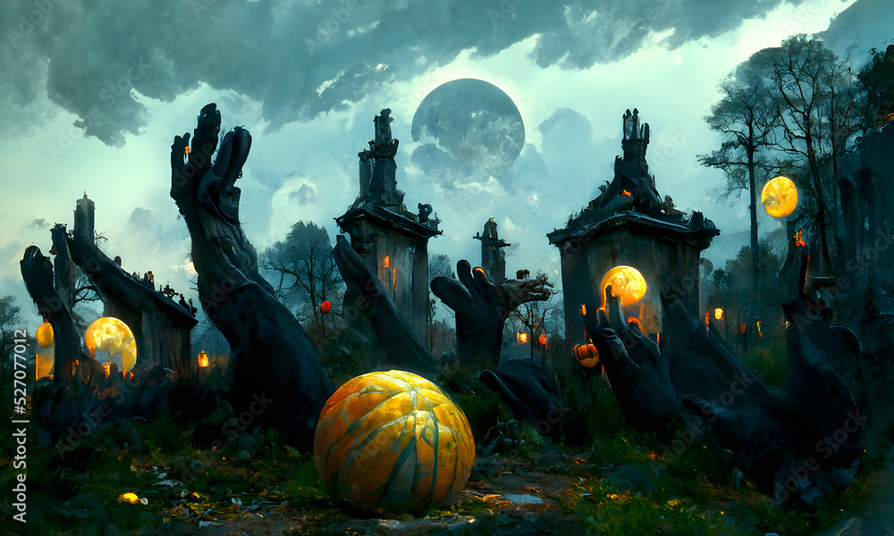 Artistic painting concept of Halloween background with pumpkin in a ...