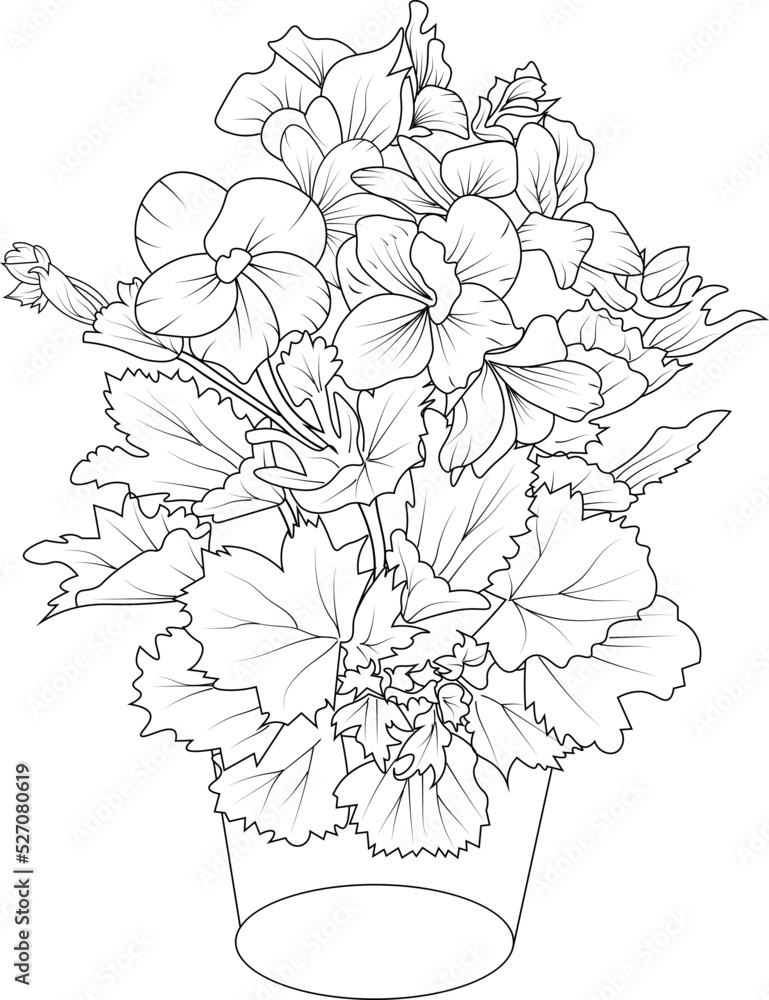 Set of hand drawn stylized outline geranium flower isolated on white ...