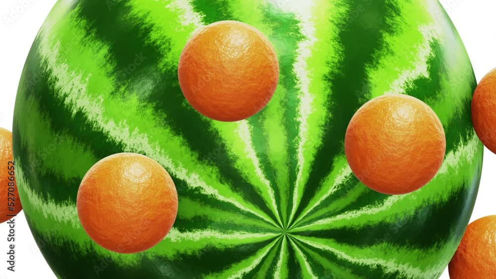 Realistic satisfying looping 3D animation of the beautiful watermelon ...