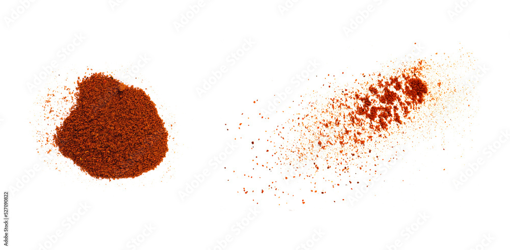 Set of red pepper paprika powder isolated on white background, top view ...