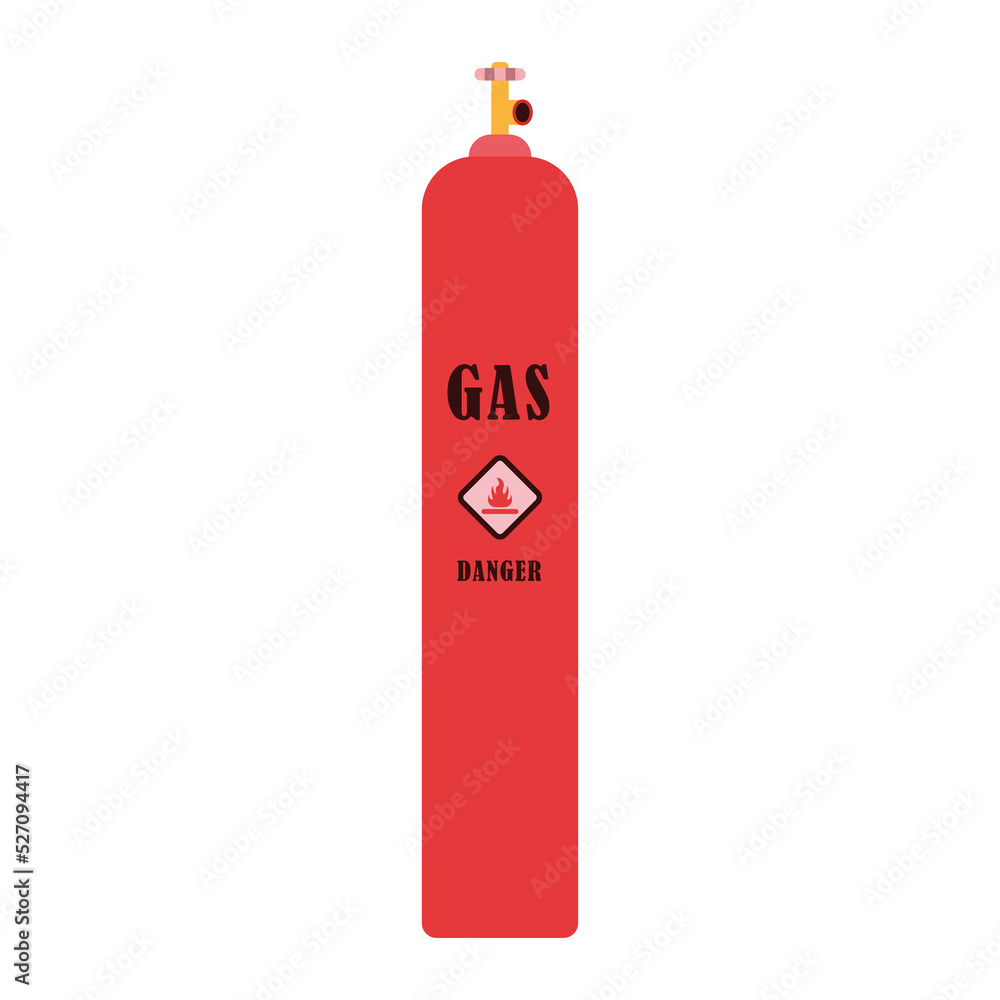 Large and long gas cylinder icon with danger icon and flammable sticker ...