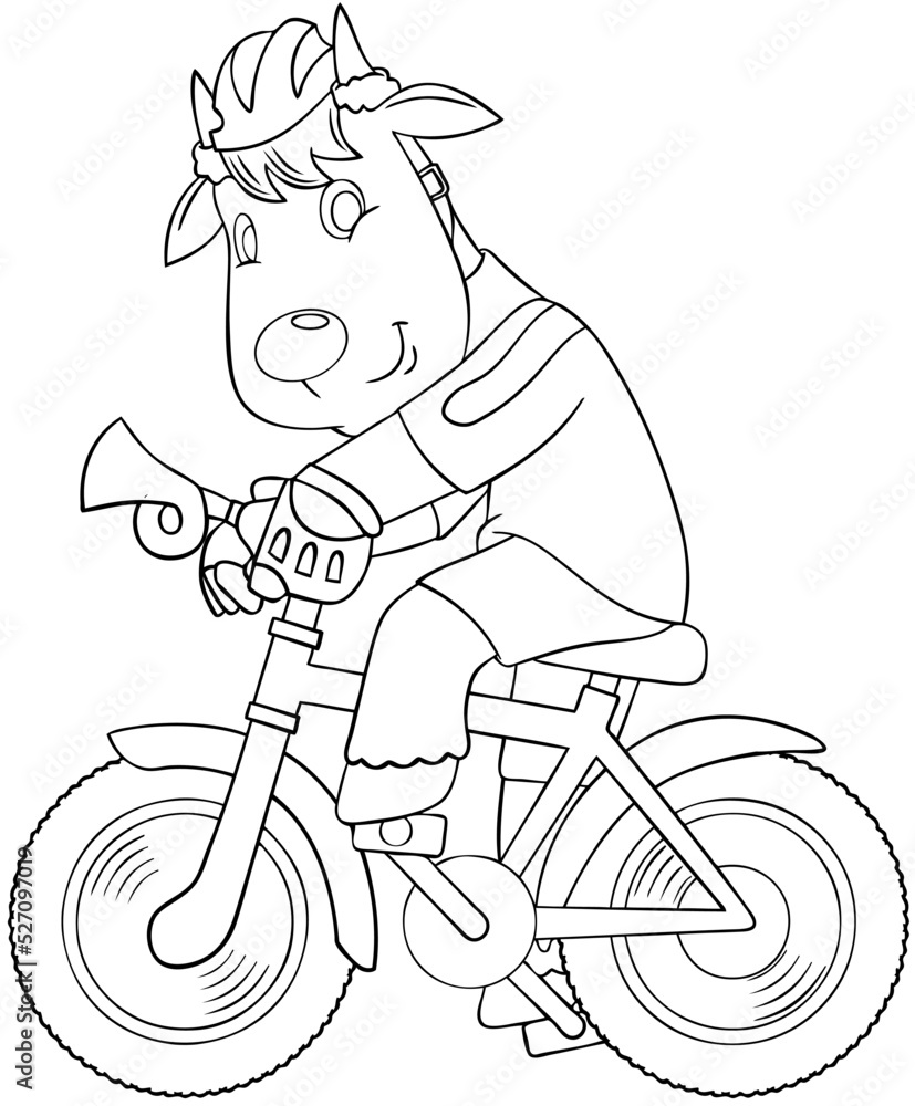 Goat the cyclist. Element for coloring page. Cartoon style. Stock ...
