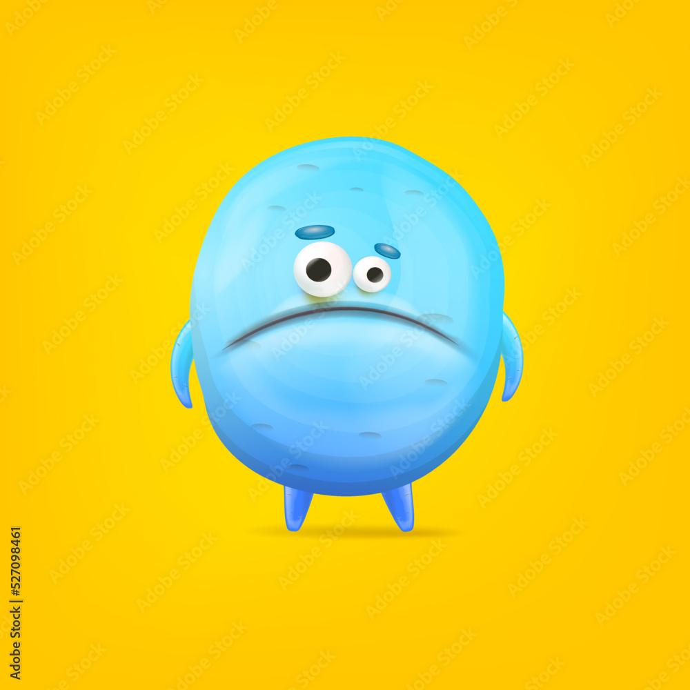 Vector cartoon funny blue alien monster isolated on yellow background ...