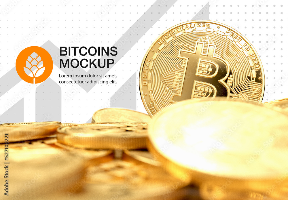 Golden Bitcoin Mockup Stock Template | Adobe Stock
